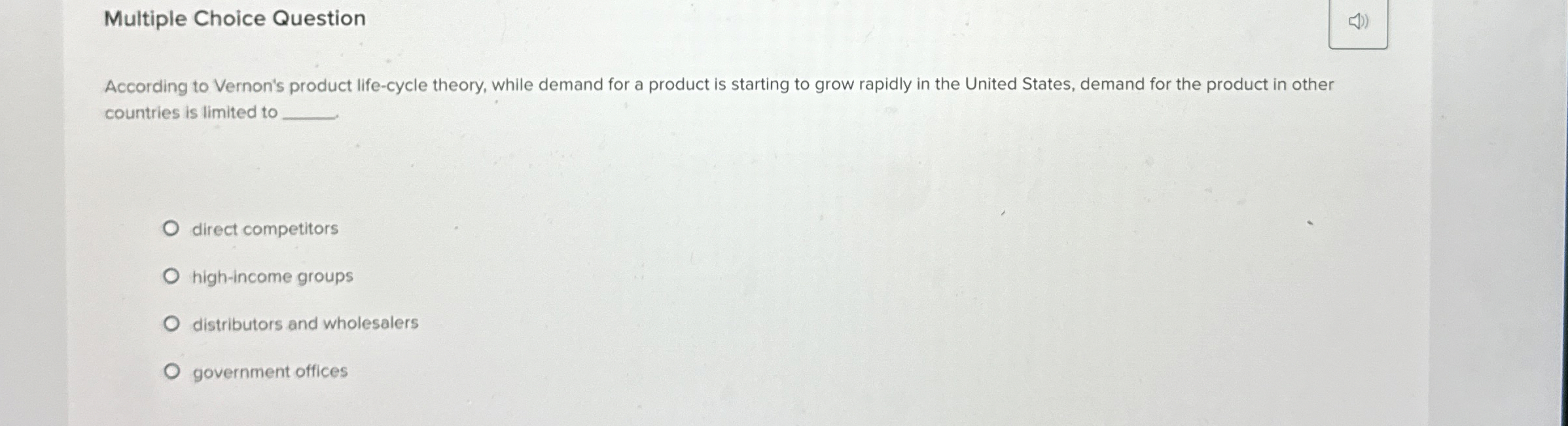 Solved Multiple Choice QuestionAccording to Vernon's product | Chegg.com