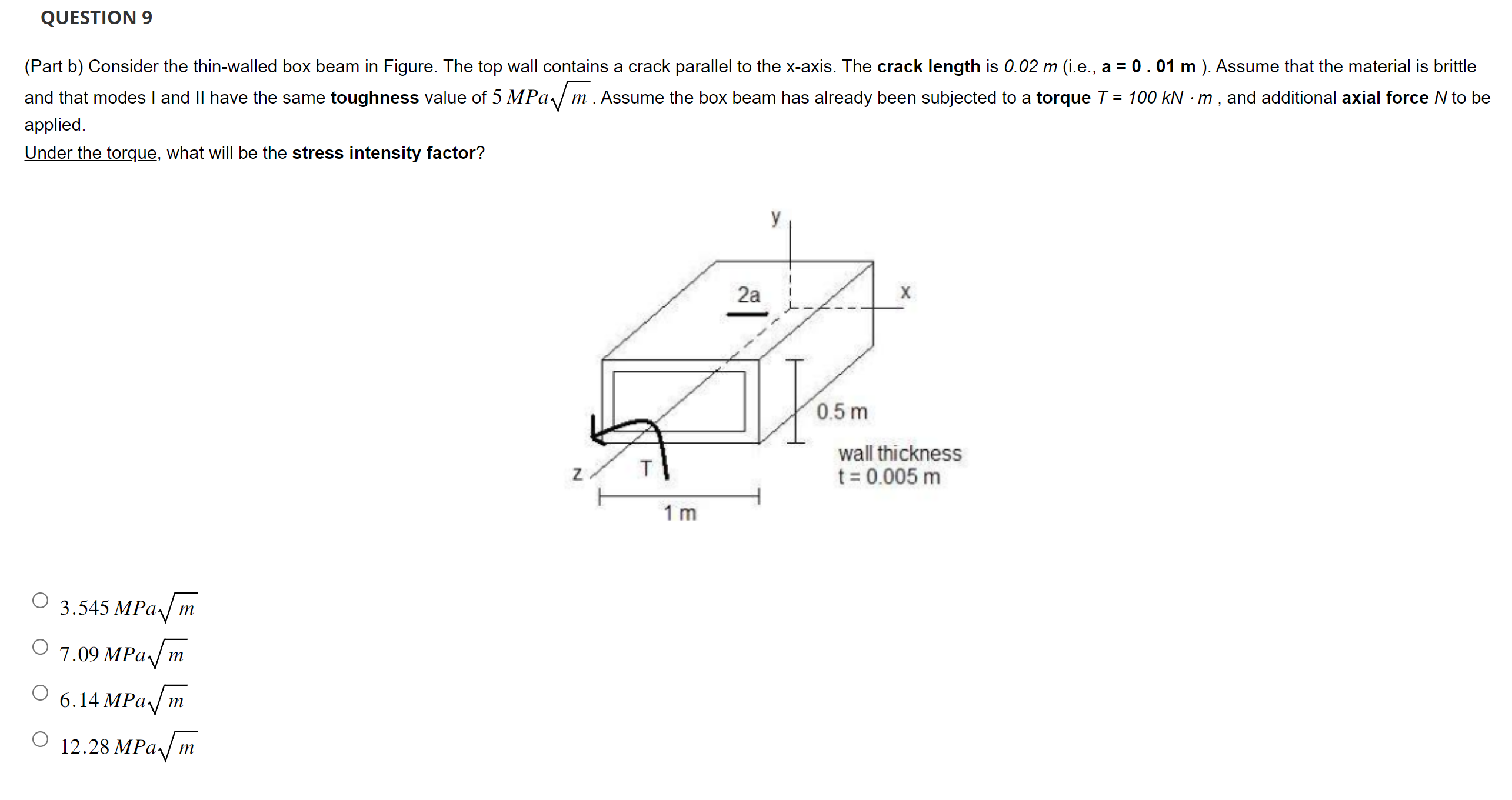QUESTION 9(Part b) ﻿Consider the thin-walled box beam | Chegg.com