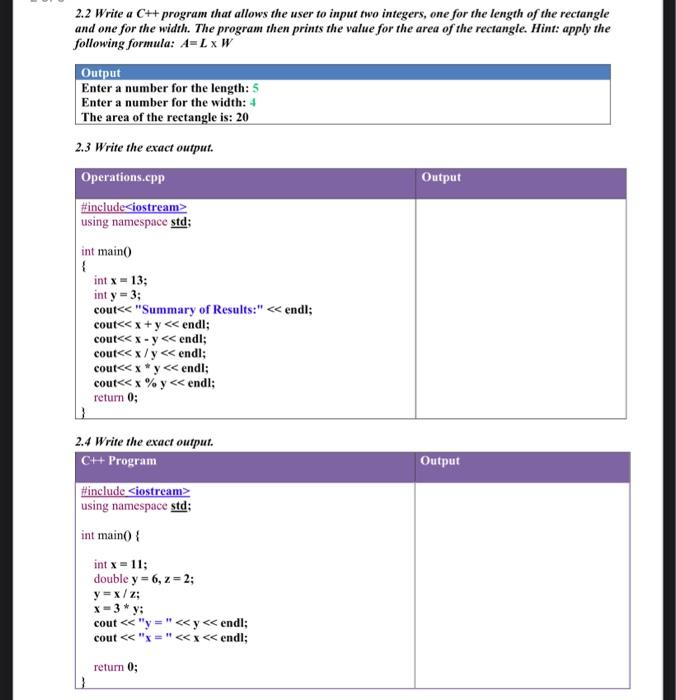 Solved 2.2 Write a C++ program that allows the user to input | Chegg.com