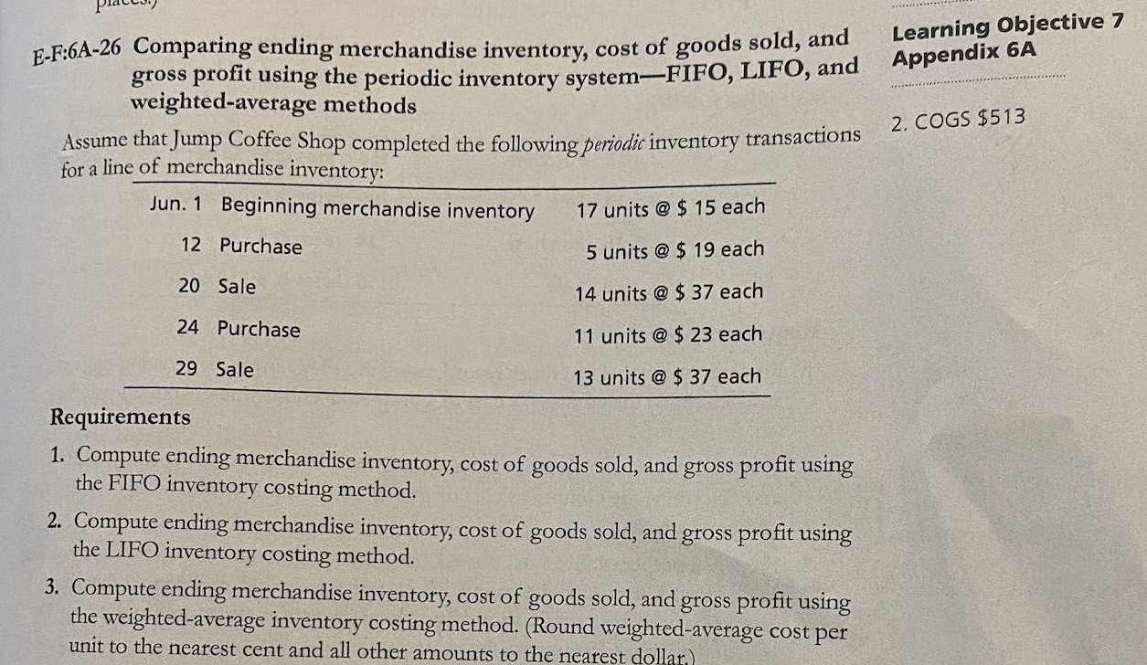 Solved E-F:6A-26 ﻿Comparing ending merchandise inventory, | Chegg.com