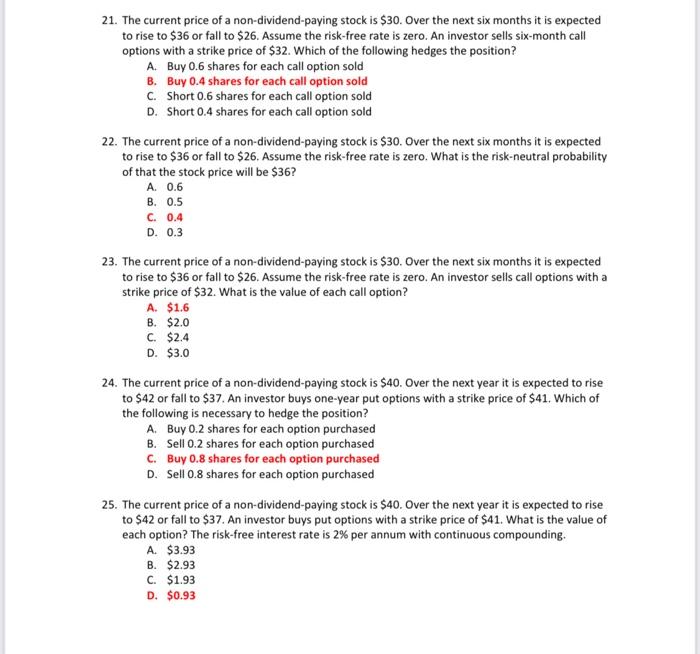 Solved 21. The current price of a non-dividend-paying stock | Chegg.com