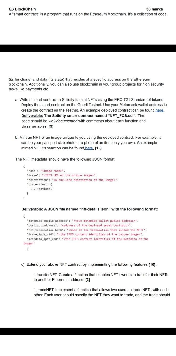 Solved Q3 BlockChain 30 marks A "smart contract" is a | Chegg.com