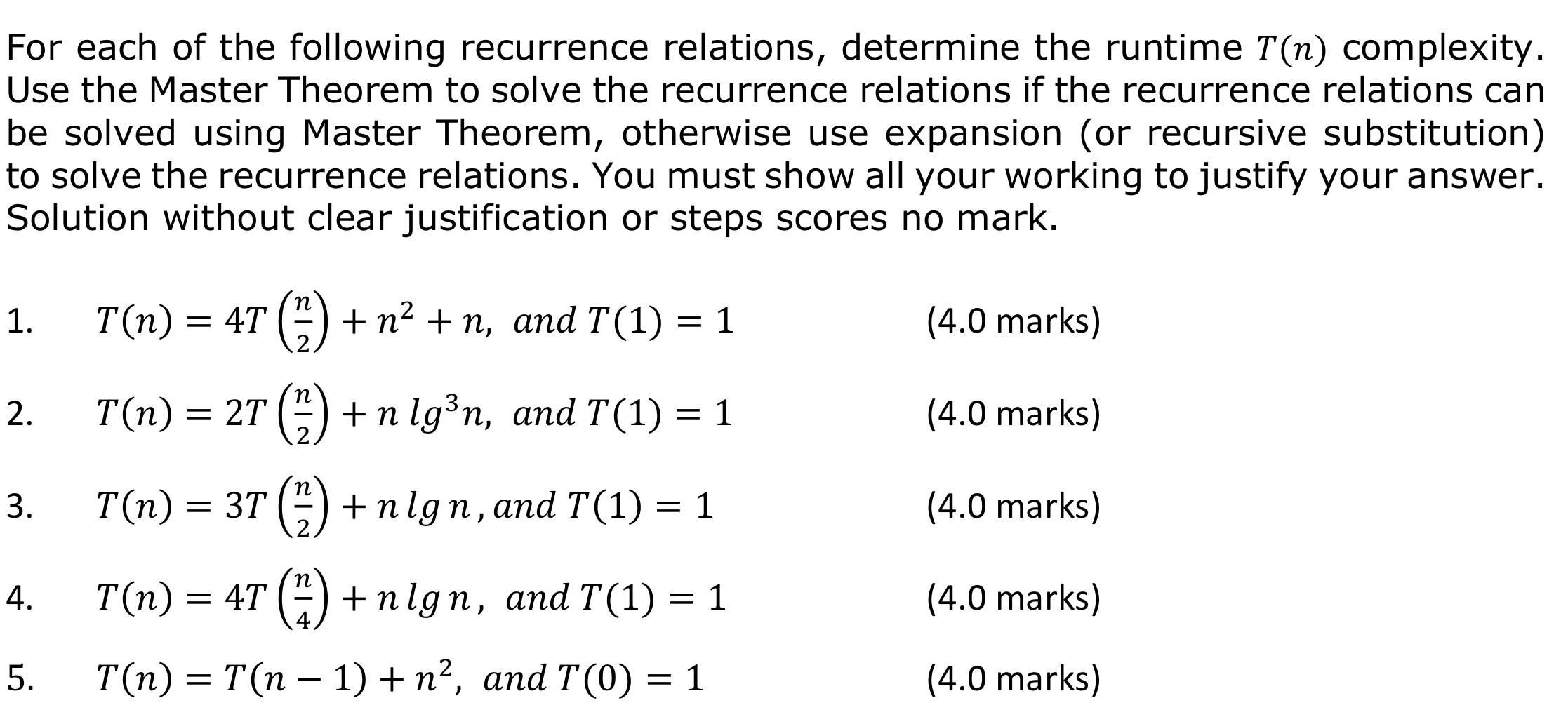 Solved For each of the following recurrence relations, | Chegg.com