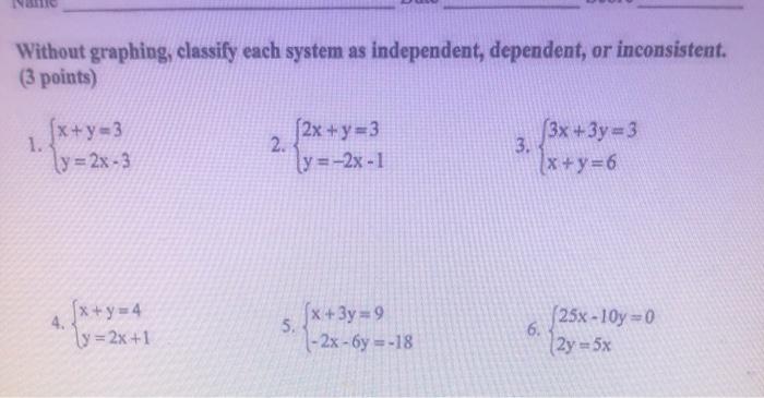 Solved Without graphing, classify each system as | Chegg.com