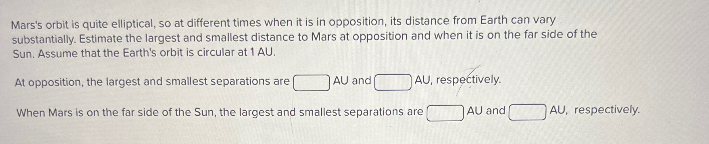 Solved Mars's orbit is quite elliptical, so at different | Chegg.com