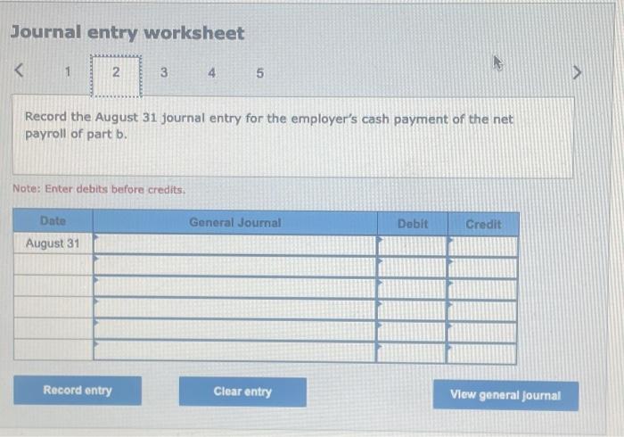 Solved Journal entry worksheet Record the August 31 journal | Chegg.com