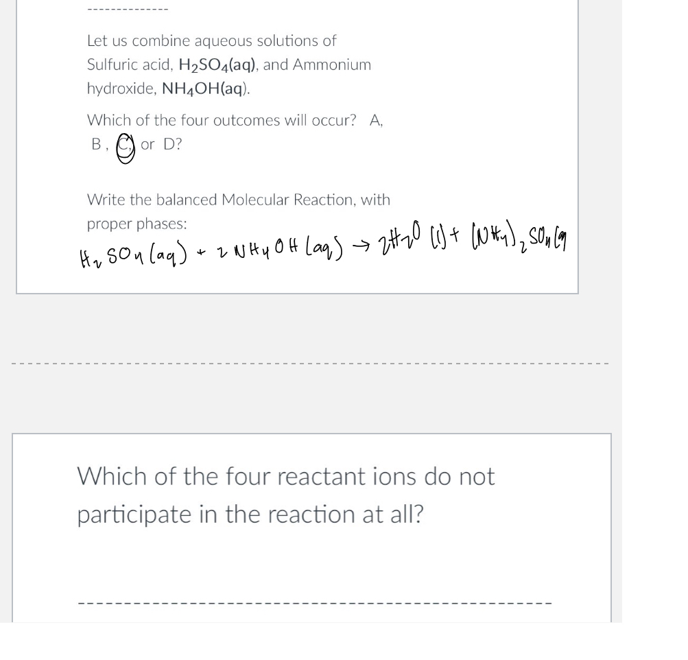 Solved Let us combine aqueous solutions of Sulfuric acid, | Chegg.com