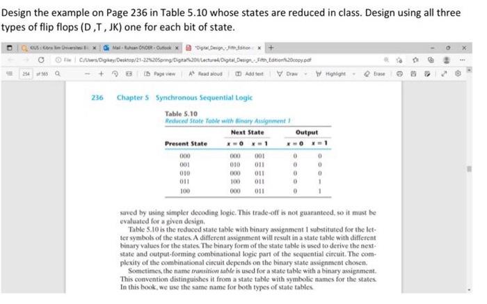 Solved Design the example on Page 236 in Table 5.10 whose | Chegg.com