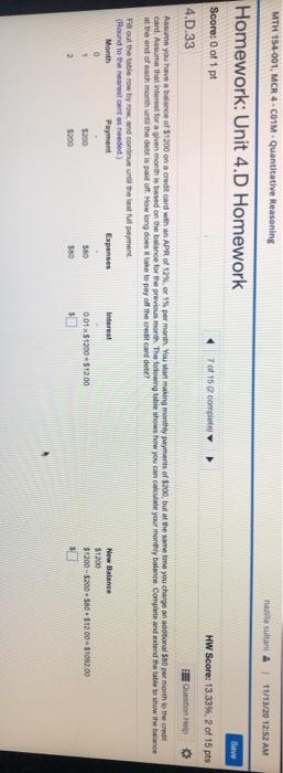 Solved MTH 154-001, MCR 4C01M. Quantitative Reasoning | Chegg.com