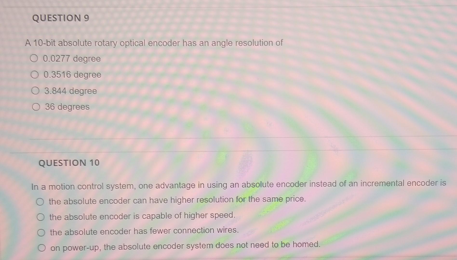 Solved QUESTION 9 A 10-bit absolute rotary optical encoder | Chegg.com