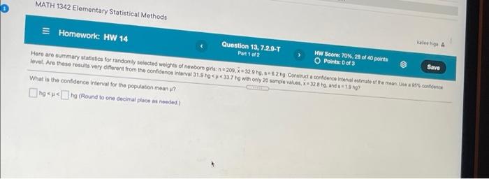 Solved MATH 1342 Elementary Statistical Methods Homework: HW | Chegg.com
