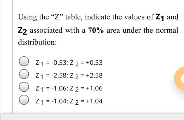 Solved Using the “Z” table, indicate the values of Z1 and Z2 | Chegg.com