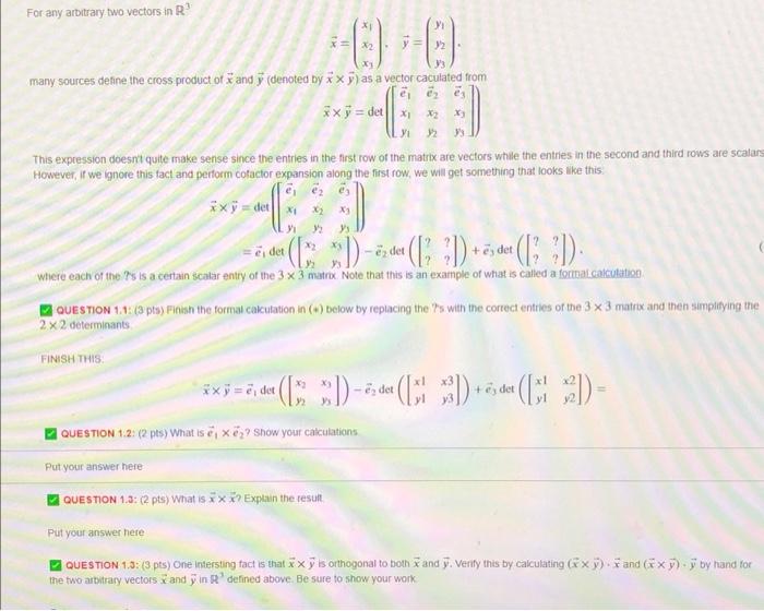 Solved For any arbitrary two vectors in R3 | Chegg.com