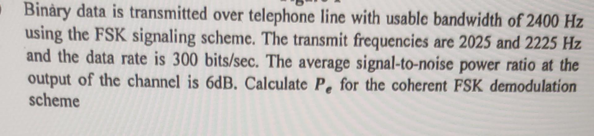 Binàry data is transmitted over telephone line with | Chegg.com