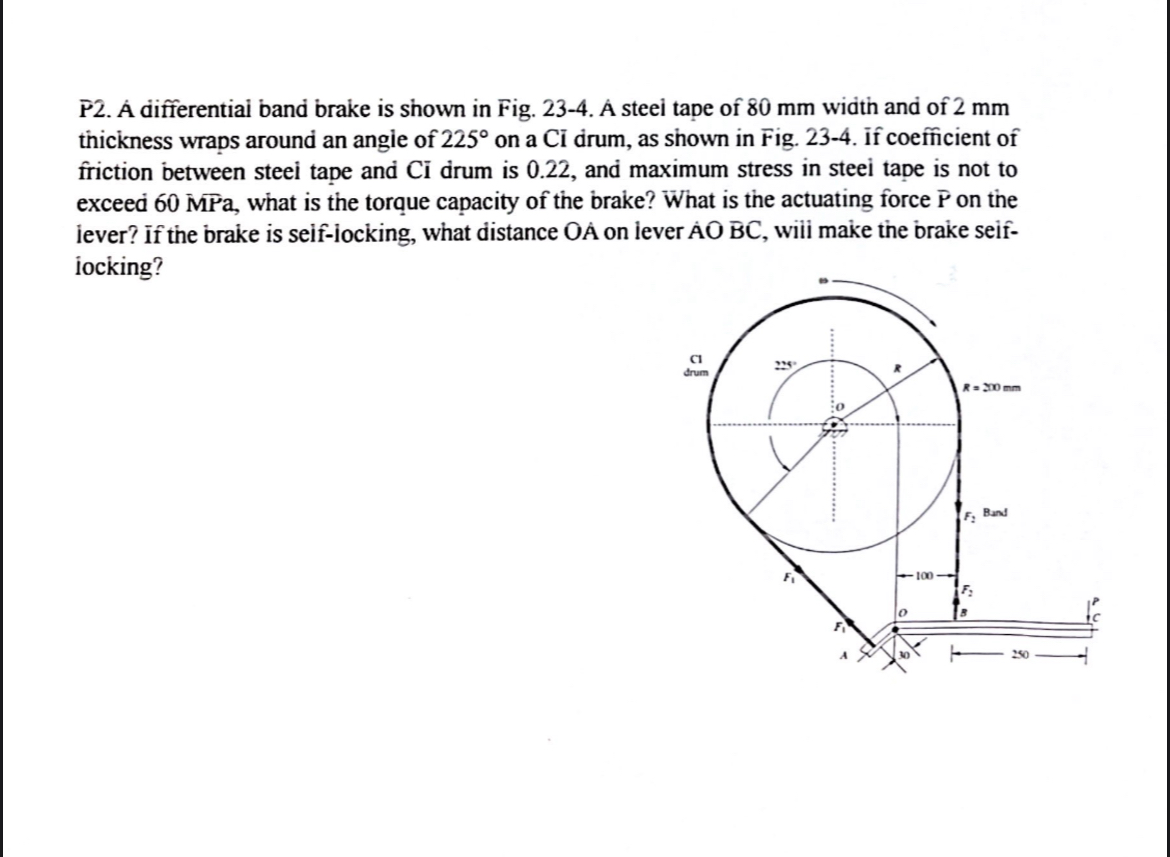 Solved P2. ﻿A differential band brake is shown in Fig. 23-4. | Chegg.com