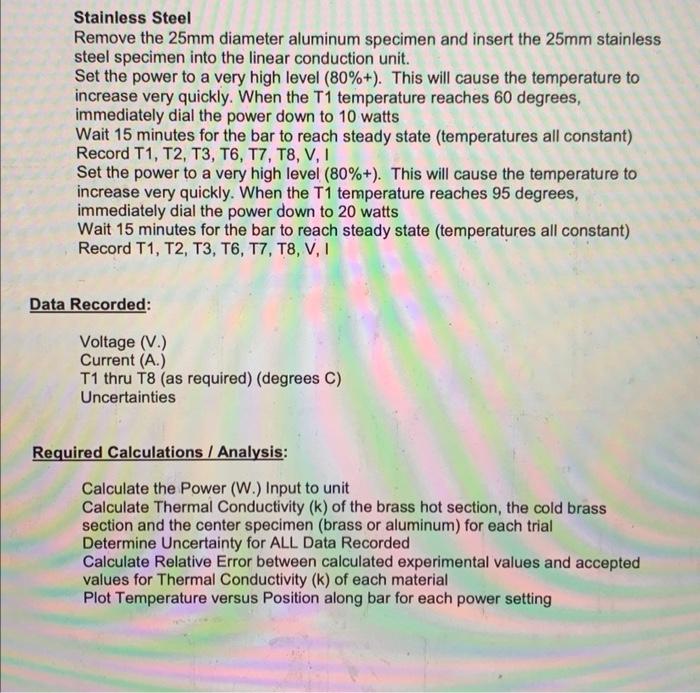 Experiment Performed: Steady State Linear Heat | Chegg.com