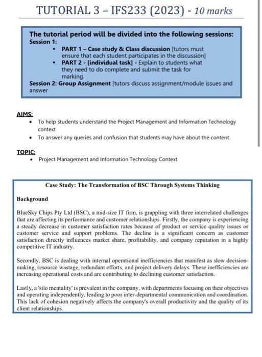 Solved TUTORIAL 3 - IFS233 (2023) - 10 marks The tutorial | Chegg.com