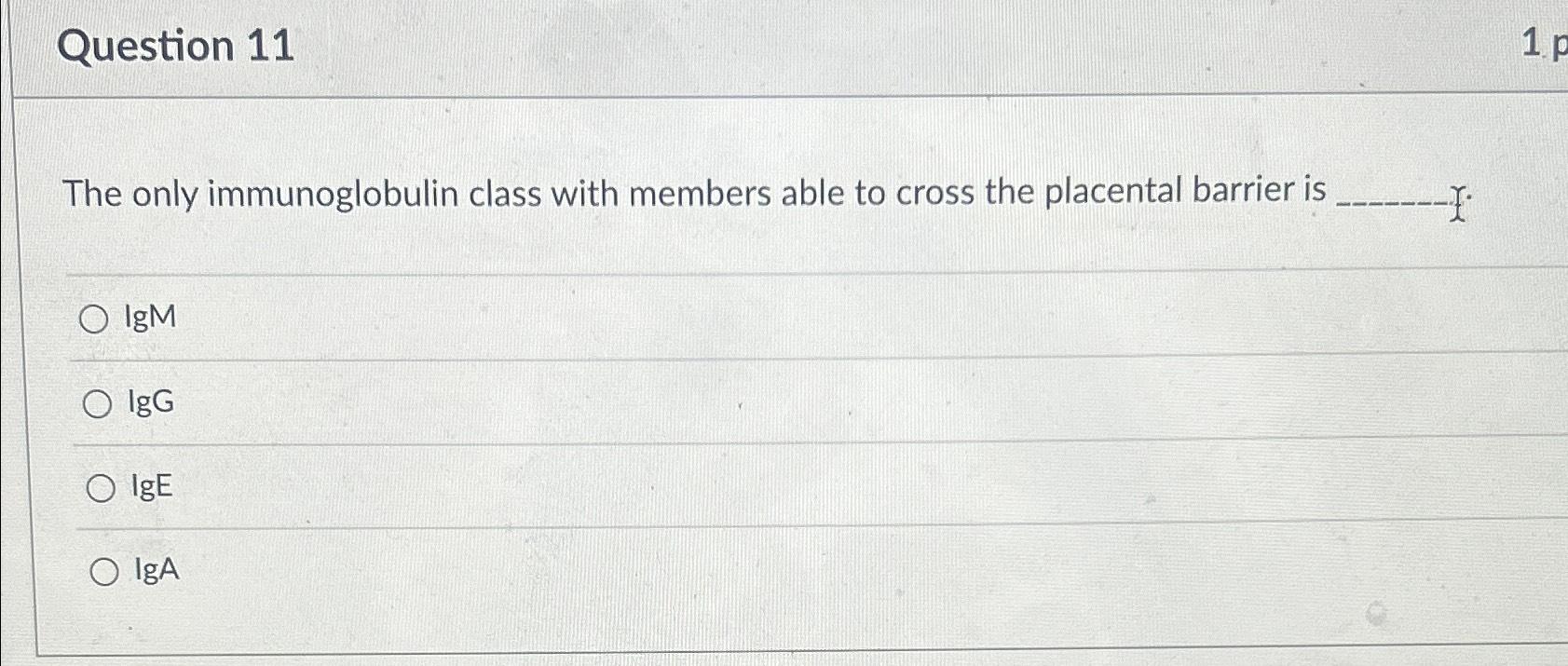 Solved Question 11The only immunoglobulin class with members | Chegg.com