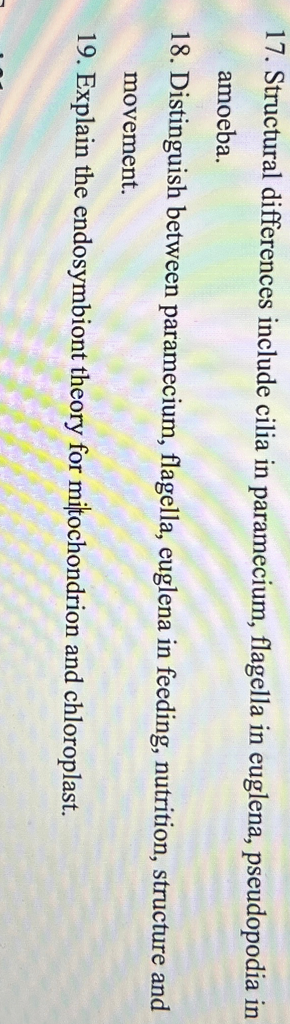 Solved Structural differences include cilia in paramecium, | Chegg.com
