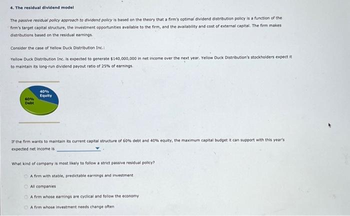 Solved 4. The residual dividend model The passive residual | Chegg.com Solved 4. The residual dividend model The passive residual | Chegg.com