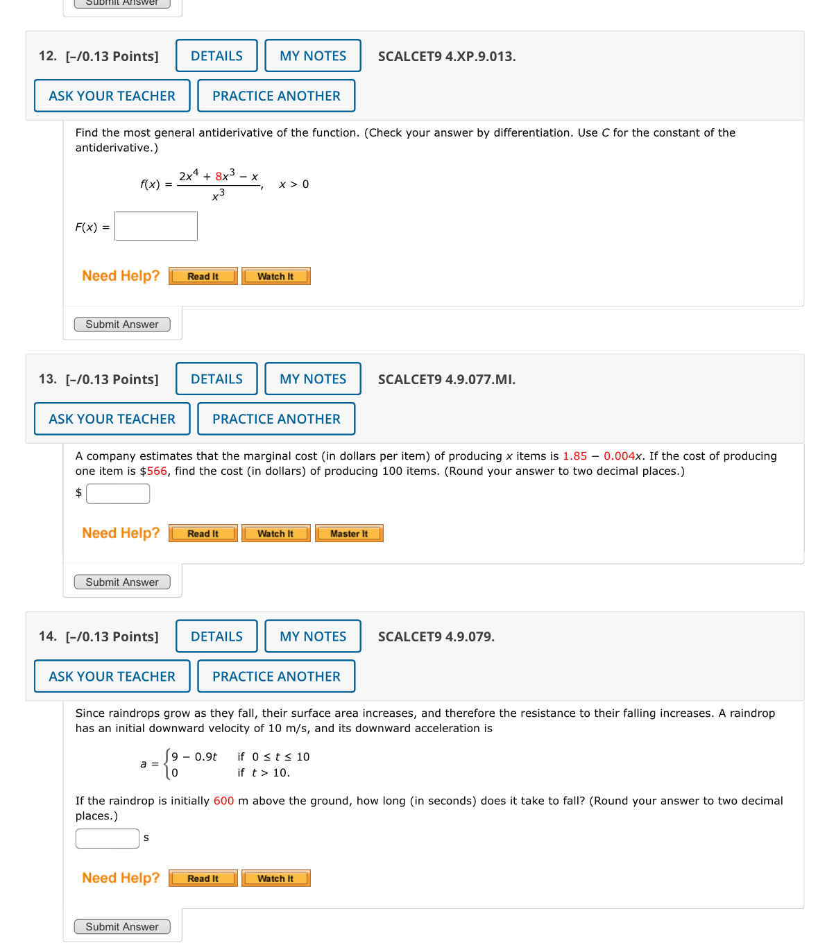 Solved Points]SCALCET9 4.XP.9.013.Find the most general | Chegg.com