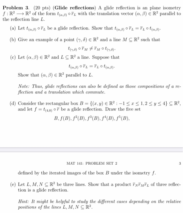 Solved Problem 3. (20 pts) (Glide reflections) A glide | Chegg.com
