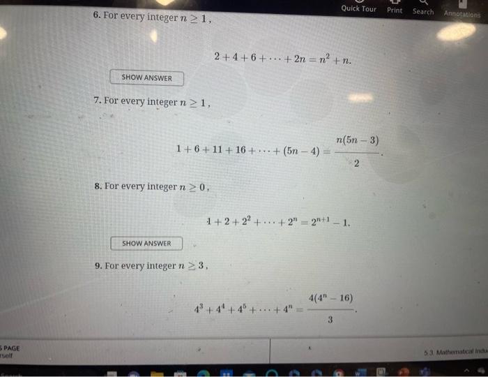 Solved 6. For every integer n≥1, 2+4+6+⋯+2n=n2+n 7. For | Chegg.com