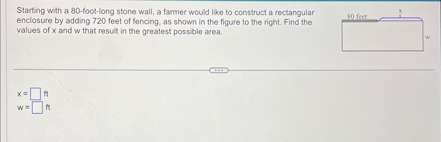 Solved Starting with a 80-foot-long stone wall, a farmer | Chegg.com