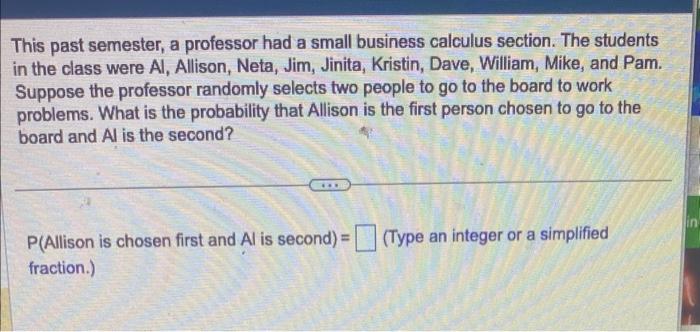 Solved This past semester, a professor had a small business | Chegg.com