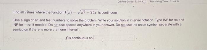 Solved Find all values where the function f(x)=x3−25x is | Chegg.com