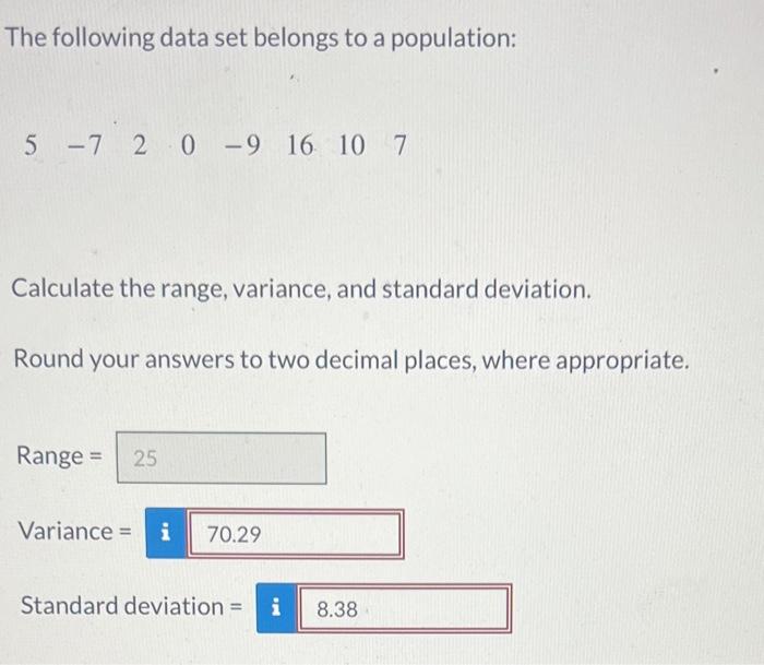 Solved The following data set belongs to a population: | Chegg.com