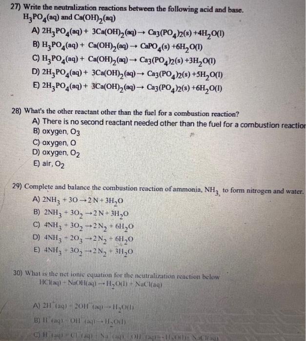 Solved 27) Write the neutralization reactions between the | Chegg.com