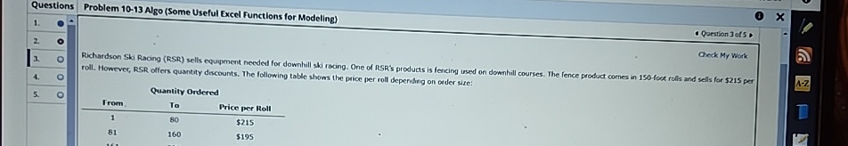 Solved Questions Problem 10-13 ﻿Algo (Some Useful Excel | Chegg.com