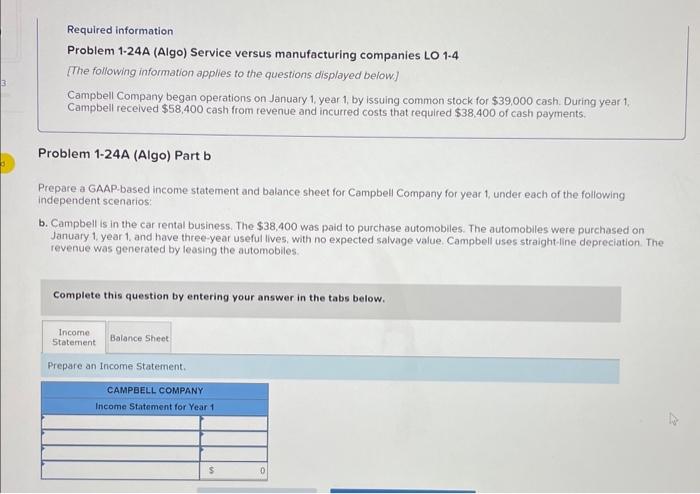 Solved Required information Problem 1-24A (Algo) Service | Chegg.com