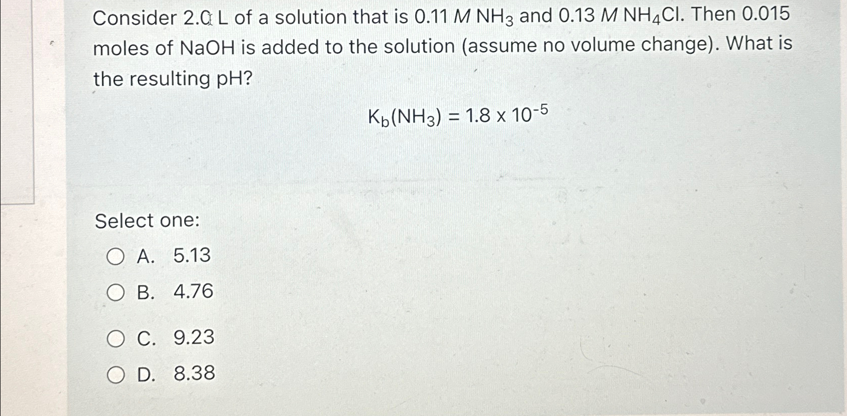 Solved Consider 2.G L ﻿of a solution that is 0.11MNH3 ﻿and | Chegg.com