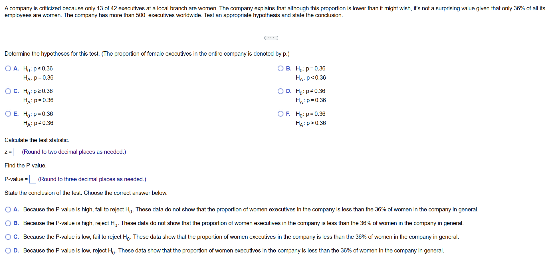 Solved Calculate the test statistic.z=??(Round to two | Chegg.com
