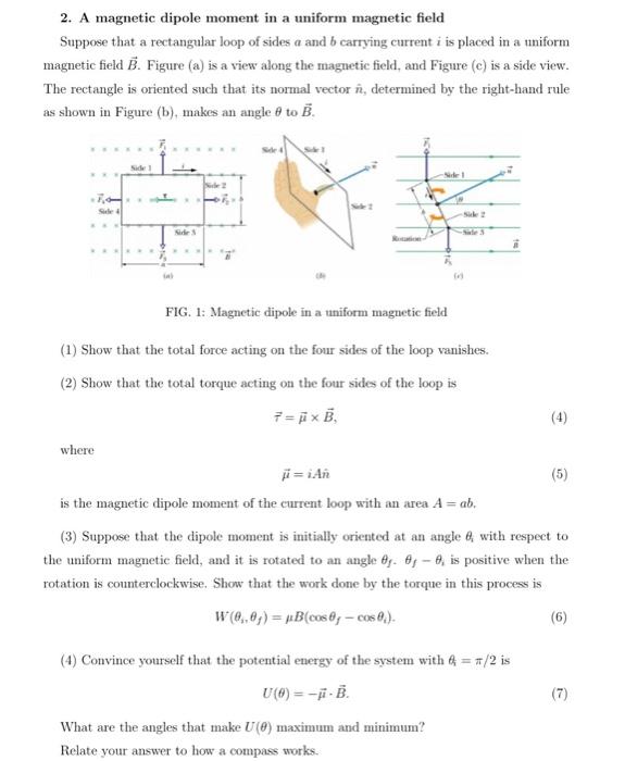 Solved 2. A magnetic dipole moment in a uniform magnetic | Chegg.com