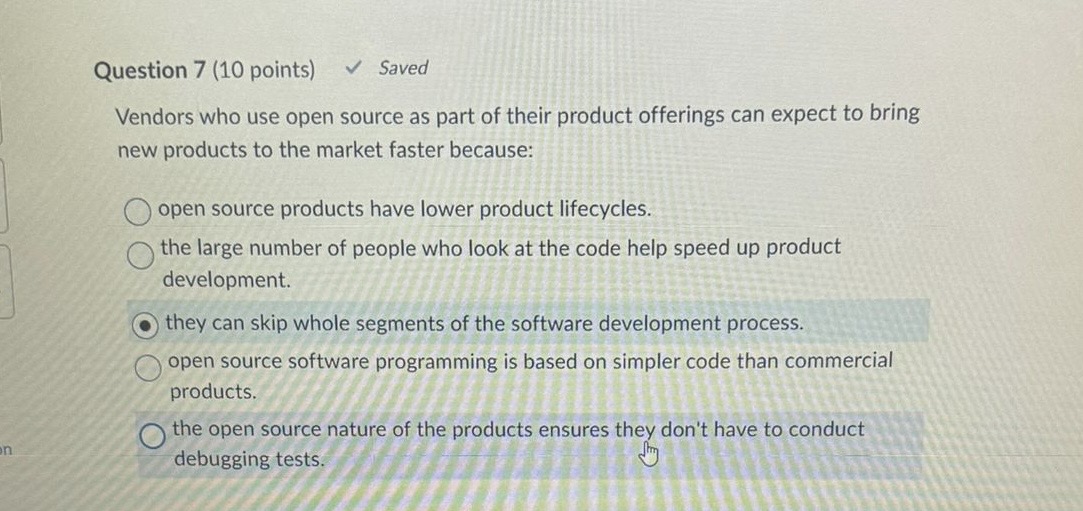 Solved Question 7 (10 ﻿points)Vendors who use open source as | Chegg.com