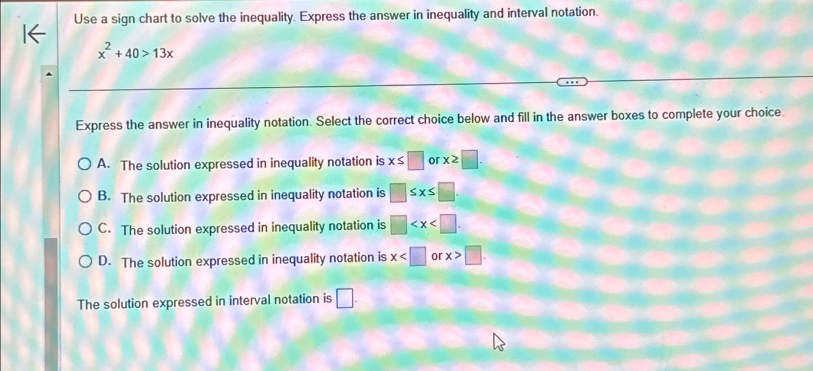 Solved Use a sign chart to solve the inequality. Express the | Chegg.com
