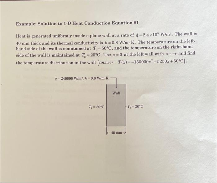 Solved Example: Solution to 1-D Heat Conduction Equation #1 | Chegg.com
