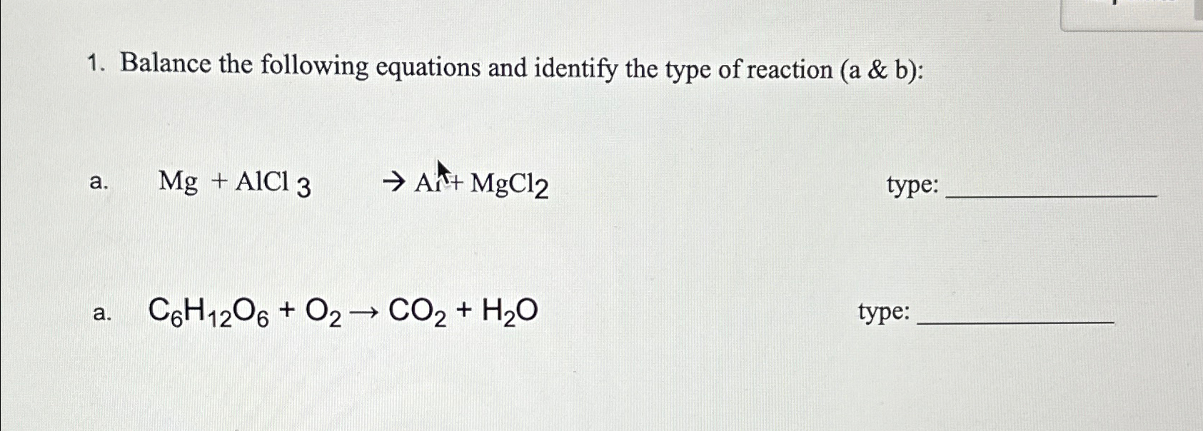 Solved Balance the following equations and identify the type | Chegg.com