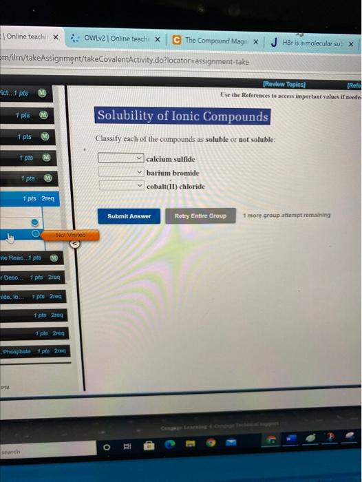 Solved Solubility of Ionic Compounds Classify each of the | Chegg.com