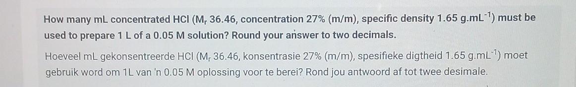 Solved How many mL concentrated HCl(Mr36.46, concentration | Chegg.com