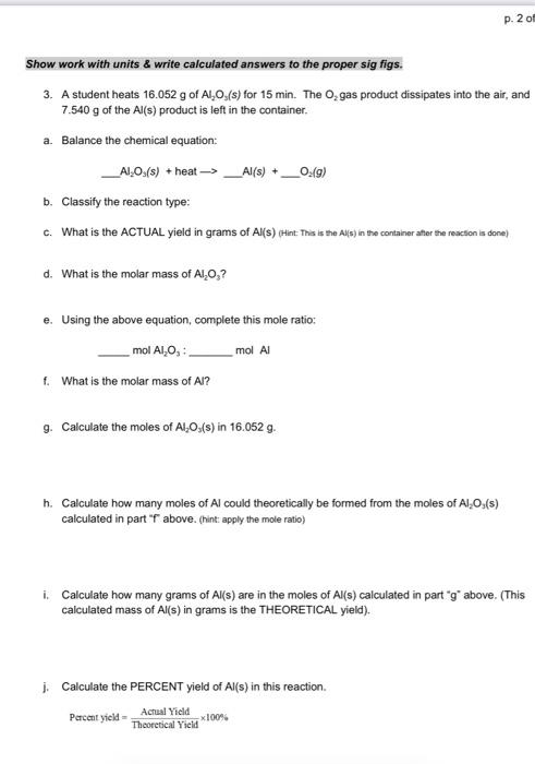 Solved Show work with units \& write calculated answers to | Chegg.com