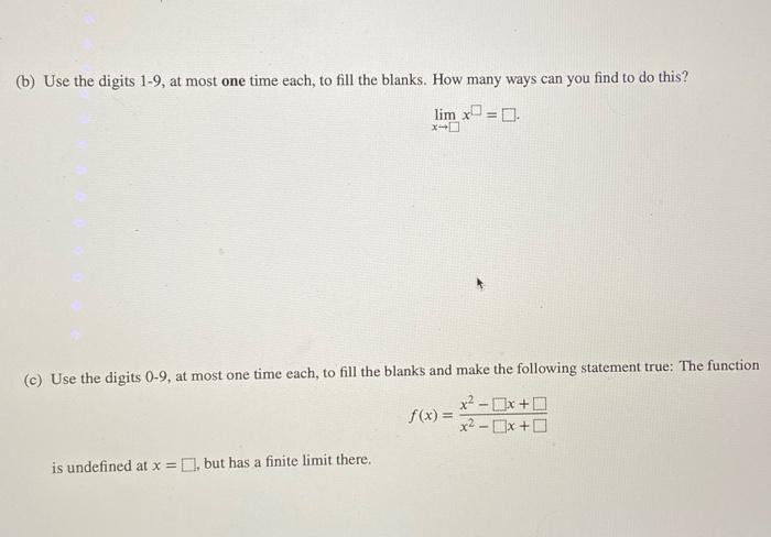 Solved (b) Use the digits 1-9, at most one time each, to | Chegg.com
