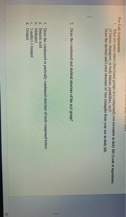 Solved Pre-Lab Assignments 1. What are some esters | Chegg.com