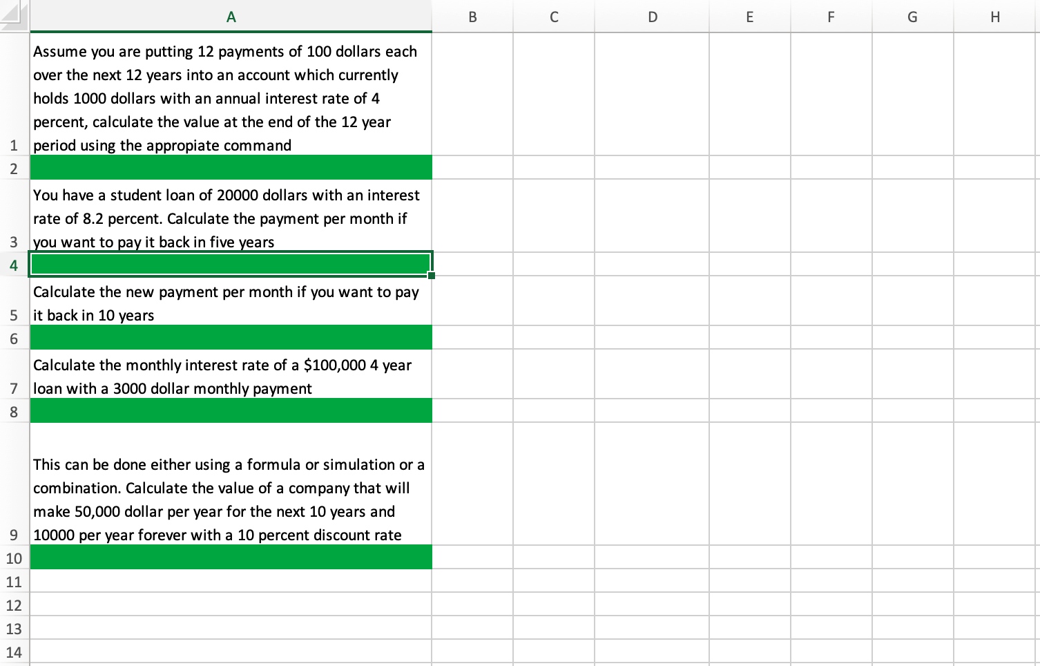 Solved Please answer all questions in the green boxes, using | Chegg.com
