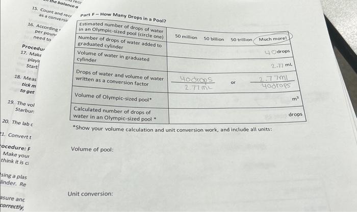 Solved "Show your volume calculation and unit conversion | Chegg.com