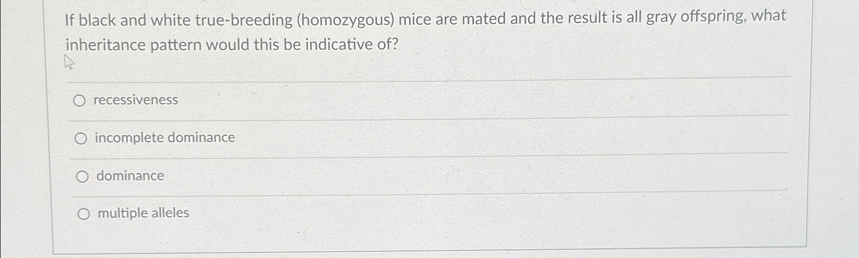 Solved If black and white true-breeding (homozygous) ﻿mice | Chegg.com