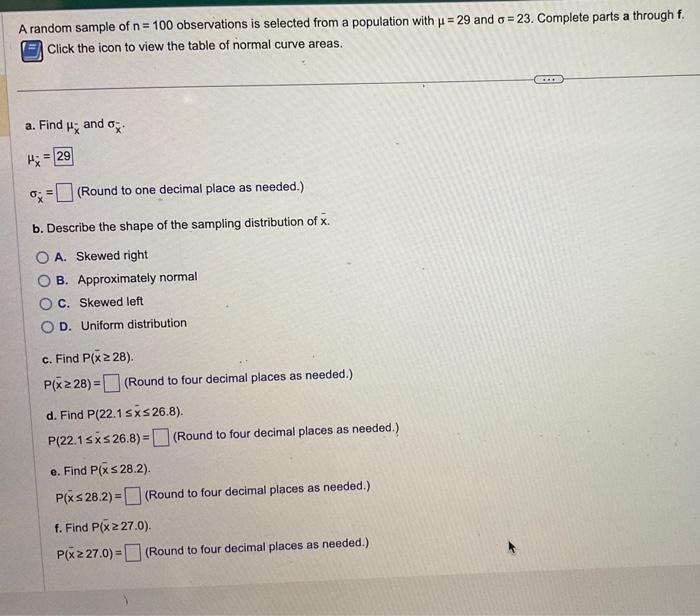 Solved A random sample of n=100 observations is selected | Chegg.com